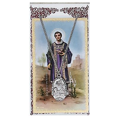St. Stephen Prayer Card w/Chained Medal